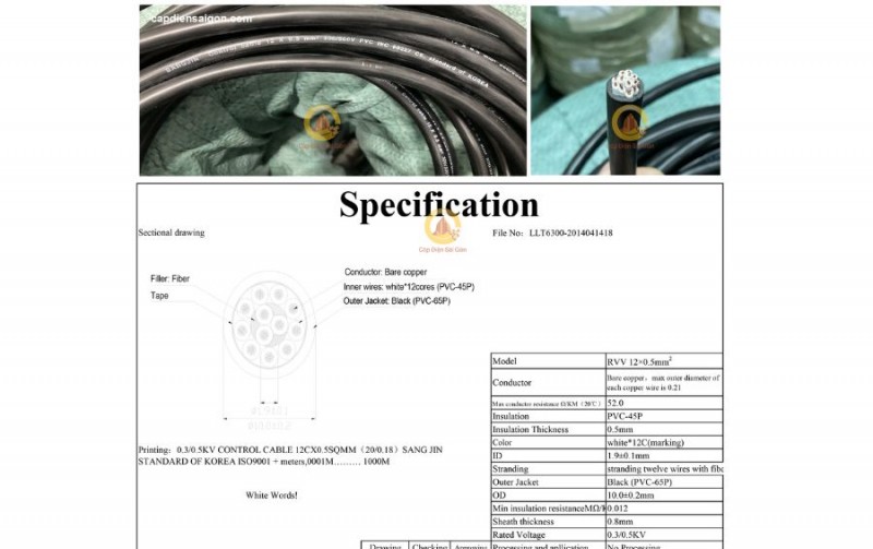 Cáp Điều Khiển Sangjin Không Lưới 12 Core x 2,5 mm² (Sangjin RVV 12x2 ...